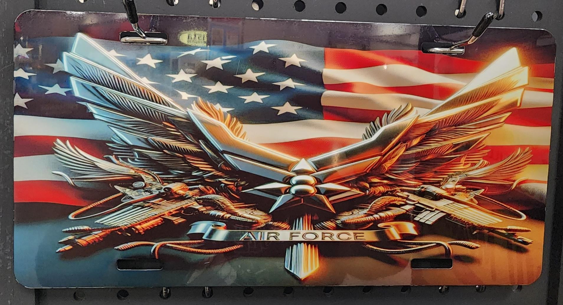 U.S. Air Force Emblem on an American Flag License Plate – R&R Humble ...