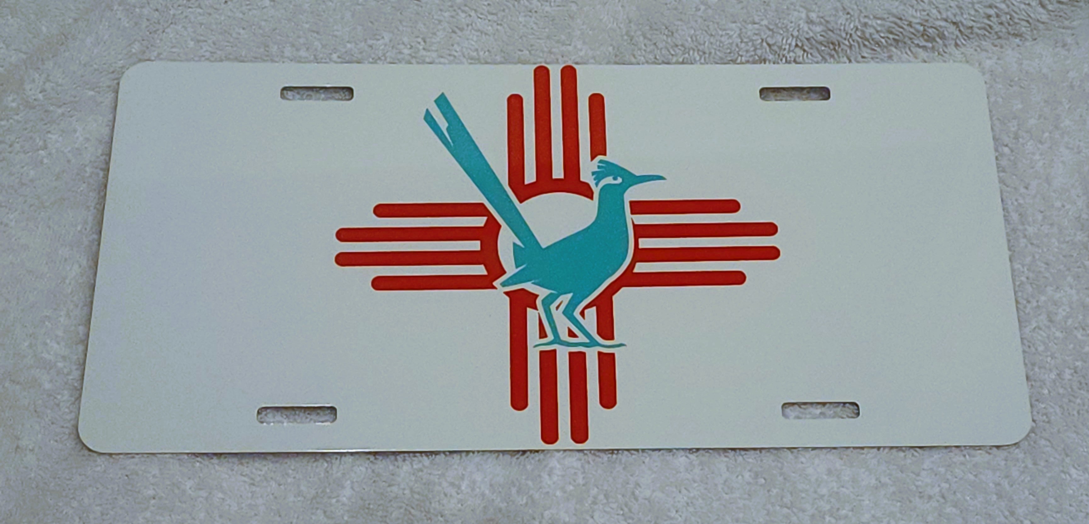 New Mexico Zia with Road Runner Center License Plate – R&R Humble Creations